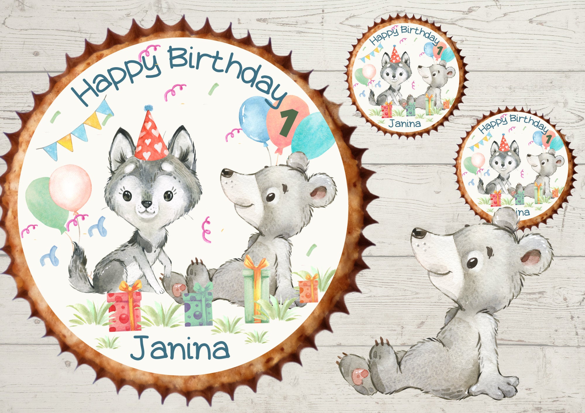 Muffin ripper Fondant birthday wolf bear